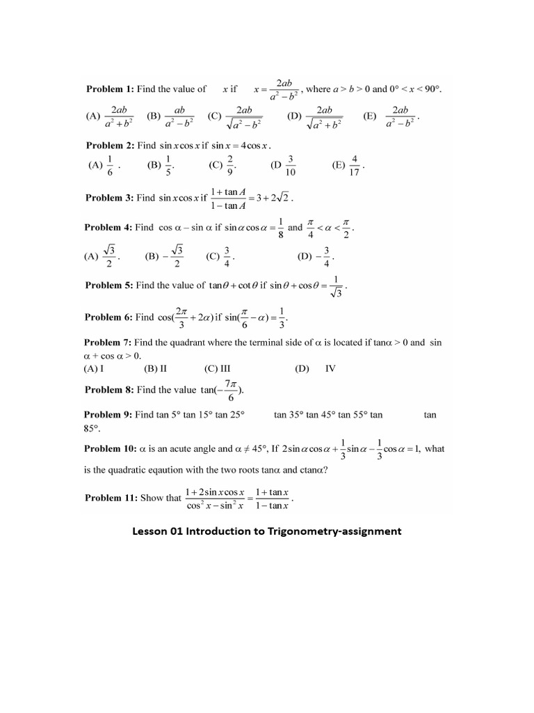Lesson 03 Introduction To Trigonometry-Assignment | PDF