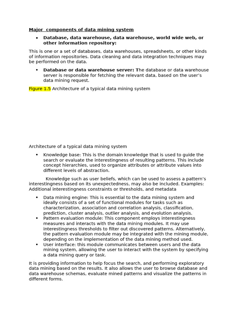 Major Components of Data Mining System | PDF | Databases | Data Warehouse