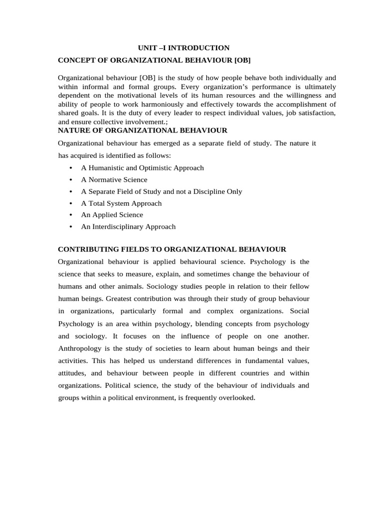 UNIT 1 OB | PDF | Organizational Behavior | Behavior