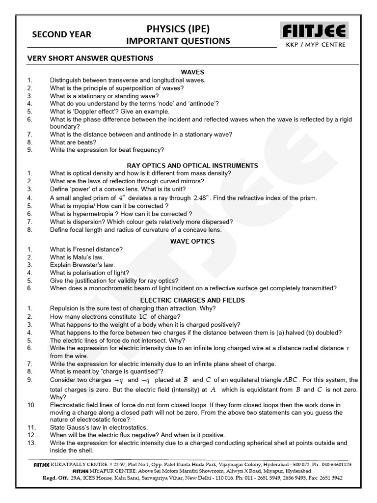 Physics (Ipe) : Second Year Important Questions | PDF | Optics | P–N Junction