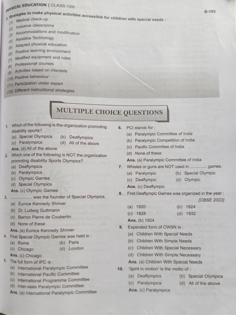 Unit 4 Physical Education & Sports For CWSN | PDF | Paralympic Games | Sports Competitions