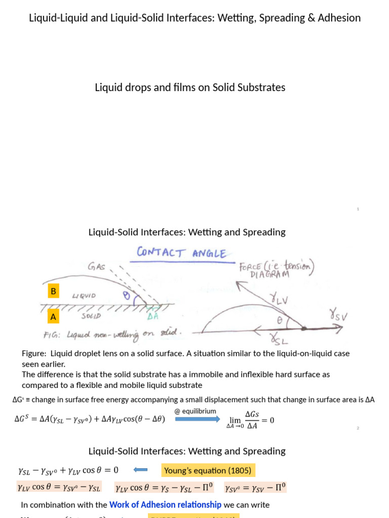 CH5014 Lecture Slides Liquid Solid Interfaces Wetting 7 | PDF | Wetting | Phases Of Matter
