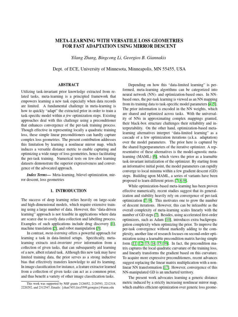 Meta-Learning With Versatile Loss Geometries - For Fast Adaptation Using Mirror Descent | PDF ...
