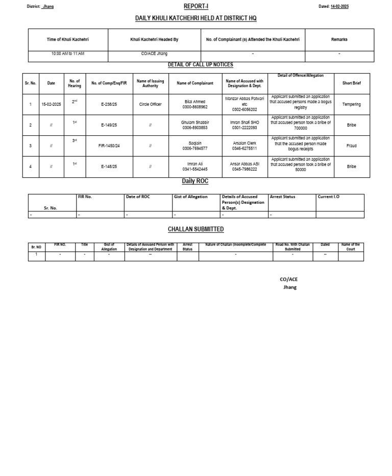 Call Up Notice and Khuli Kachari 14-02-25 | PDF | Road Transport | Land Transport