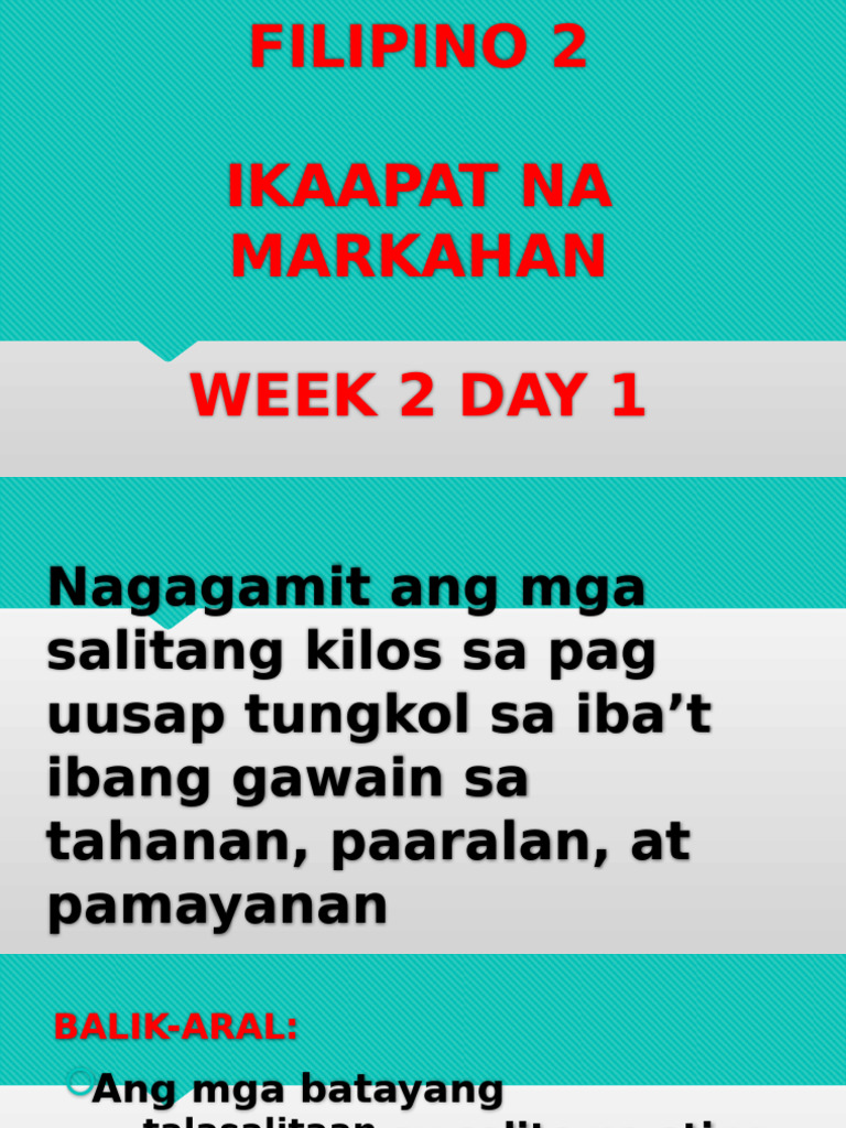 Idea Plan F2F Q4 Filipino2 WK2 Day1 | PDF