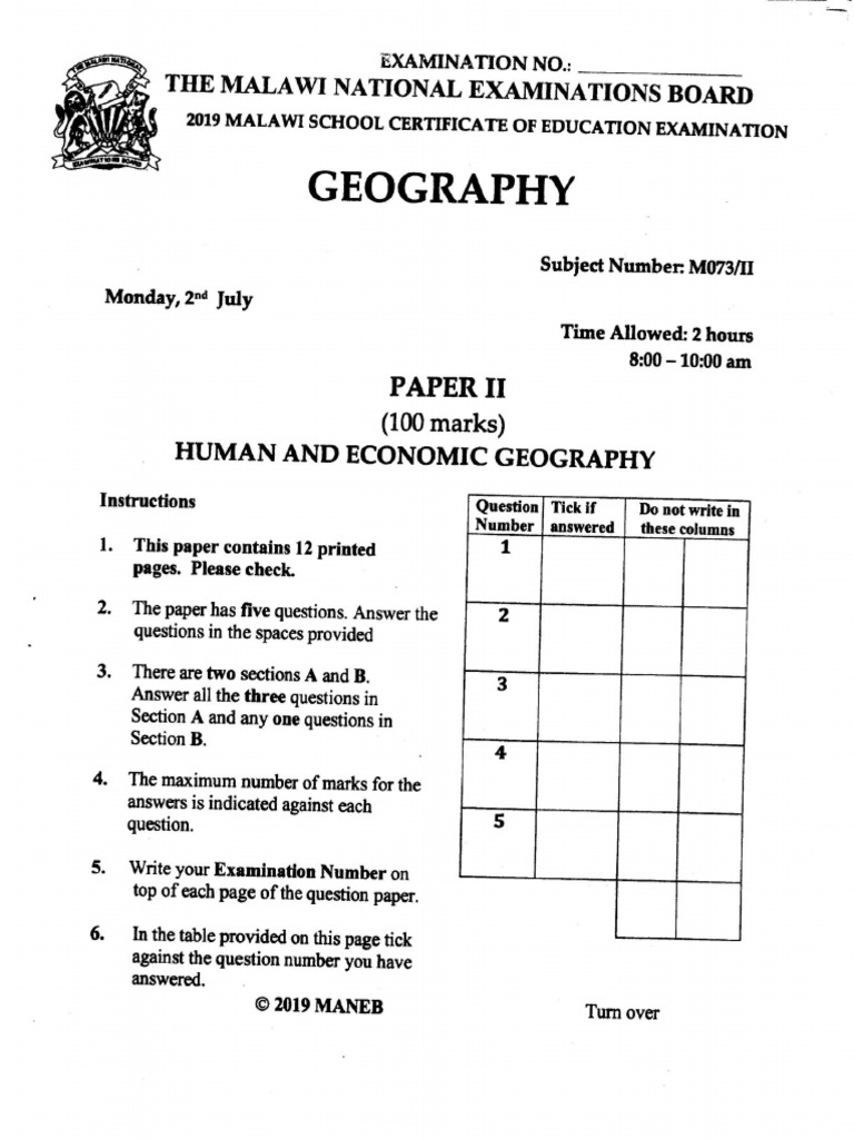 2019 Geography Paper II-1 | PDF