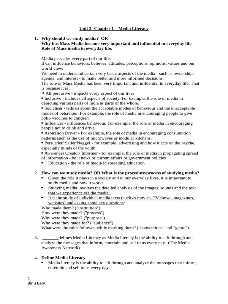 Unit 3-Chp1-Media Literacy | PDF | Mass Media | Propaganda