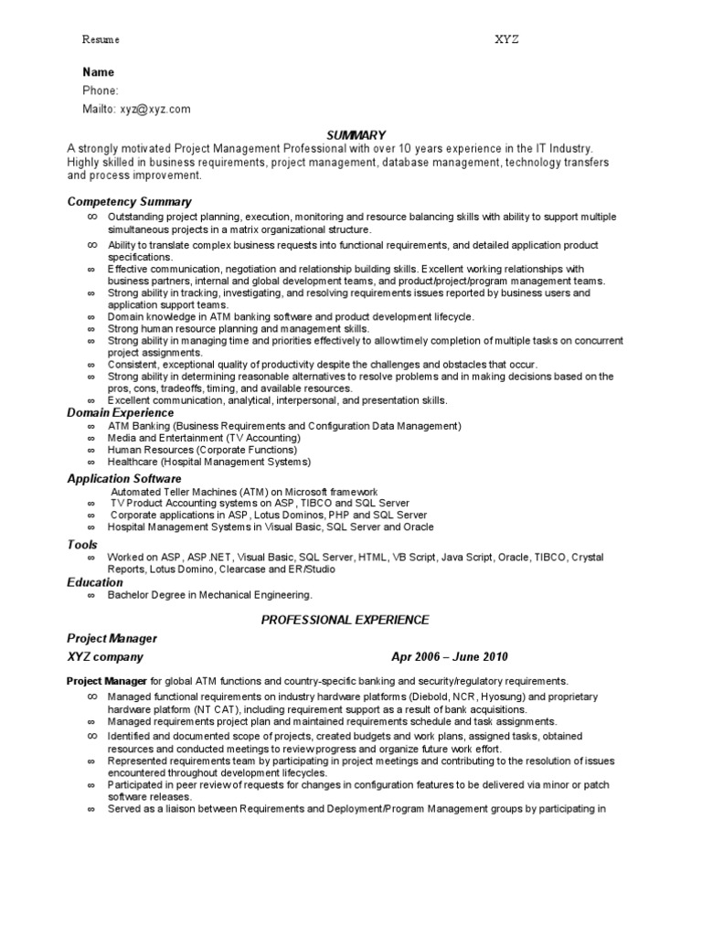 Sample Resume Project Manager | PDF | Ibm Notes | Microsoft Sql Server