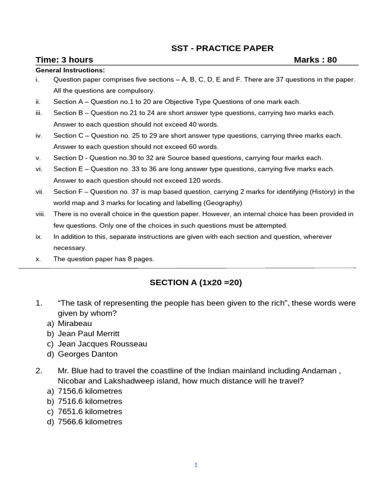 IX SST - Half Yearly (Practice Paper) | PDF | Himalayas | River Delta