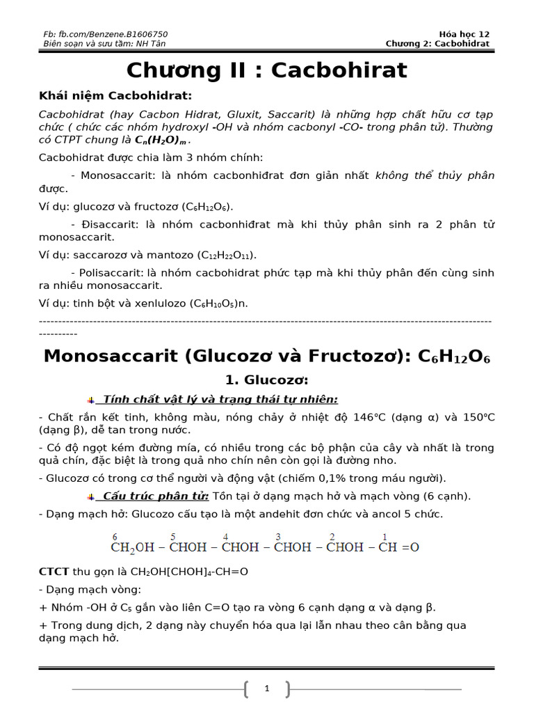 Ly thuyet va bai tap chuong II Cacbohidrat | PDF