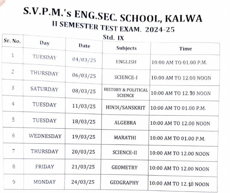 II Semester Timetable | PDF