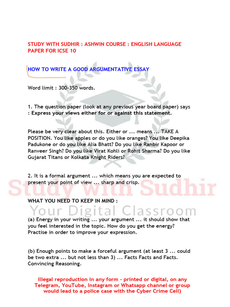 How To Write A Good Argumentative Essay - 8091137 | PDF