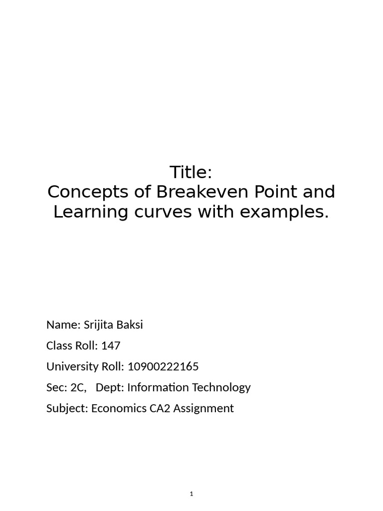 Breakeven Point and Learning Curves Explained | PDF