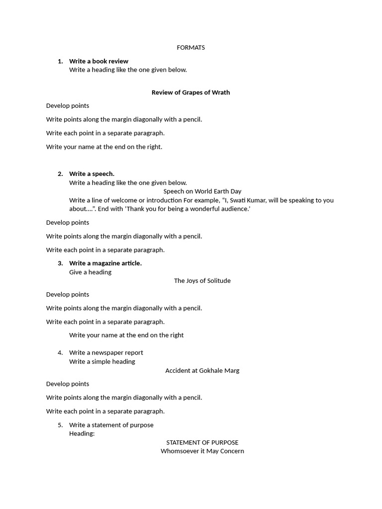 Formats For Different Reports | PDF