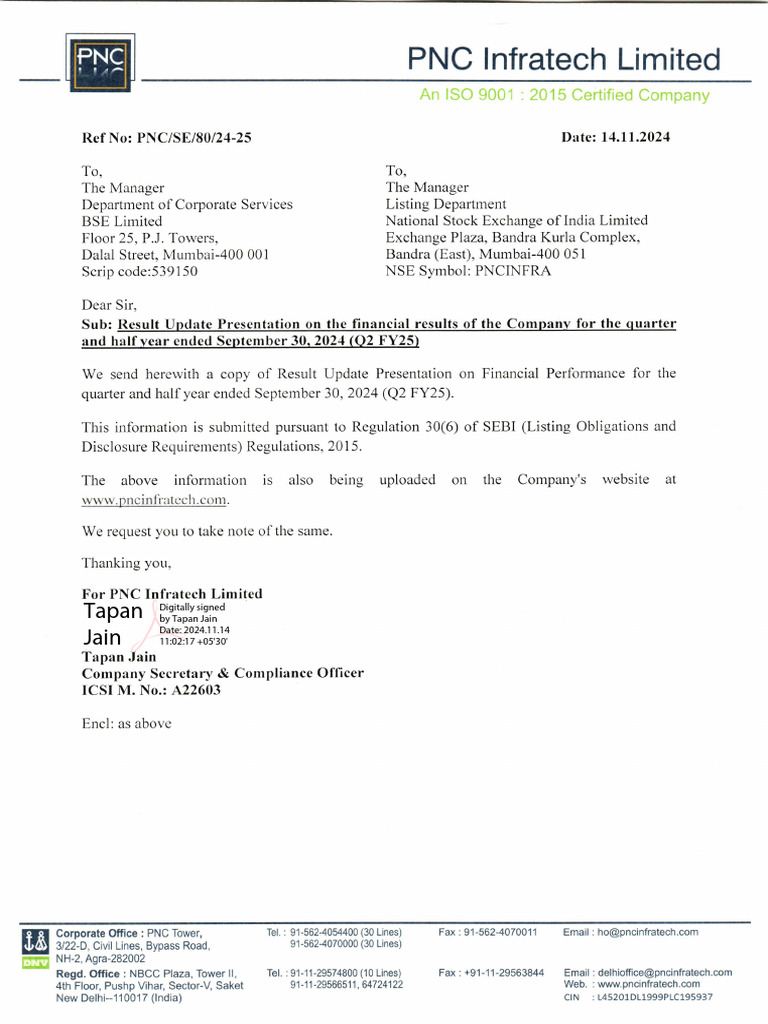 PNC Infra - PPT - Nov 2024 | PDF | Equity (Finance) | Deferred Tax