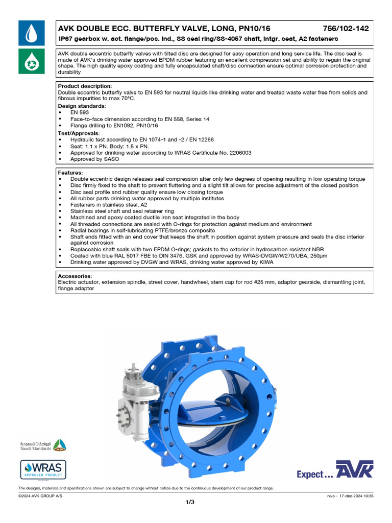 AVK Double Eccentric Butterfly Valve | PDF | Valve | Stainless Steel