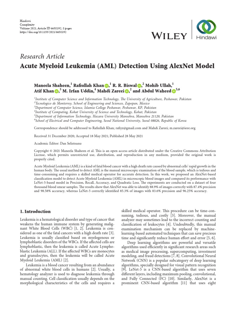 Acute Myeloid Leukemia (AML) Detection Using AlexNet Model | PDF | White Blood Cell | Leukemia