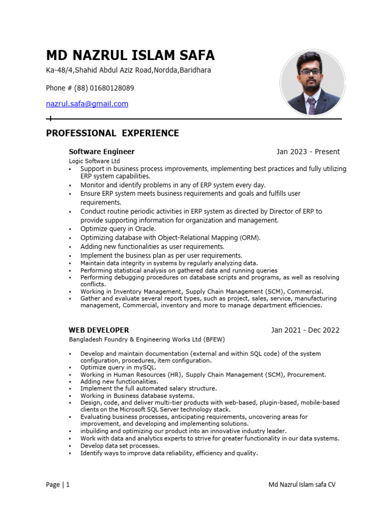 MD Nazrul Islam Safa - CV - PHP | PDF | Databases | Enterprise Resource ...