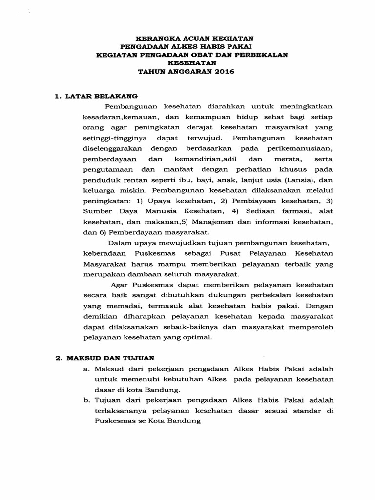 CONTOH KAK Pengadaan ALKES | PDF