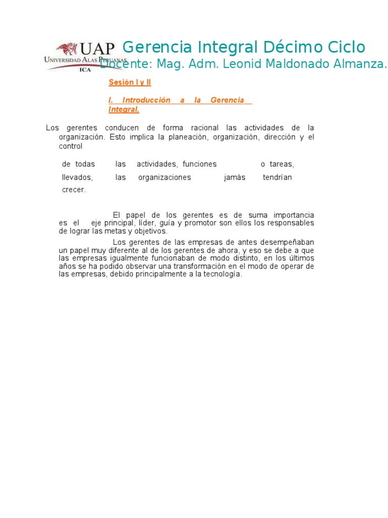 Gerencia Integral PDF | PDF | Liderazgo | Integral