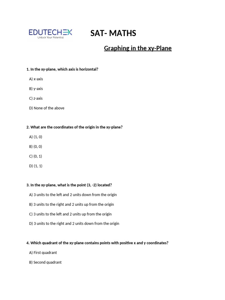 SAT Math: Graphing in the XY-Plane | PDF | Cartesian Coordinate System ...