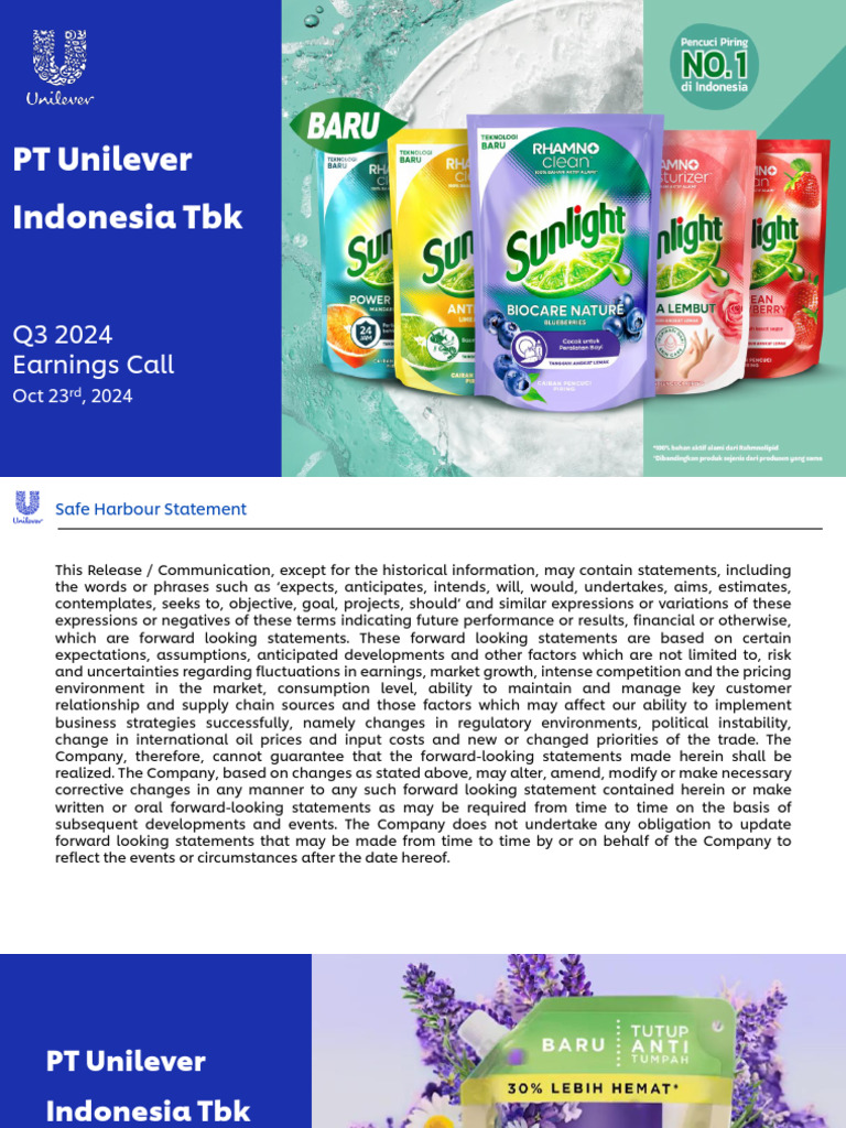 Unilever Indonesia Q3 24 Presentation | PDF | Unilever | Strategic Management
