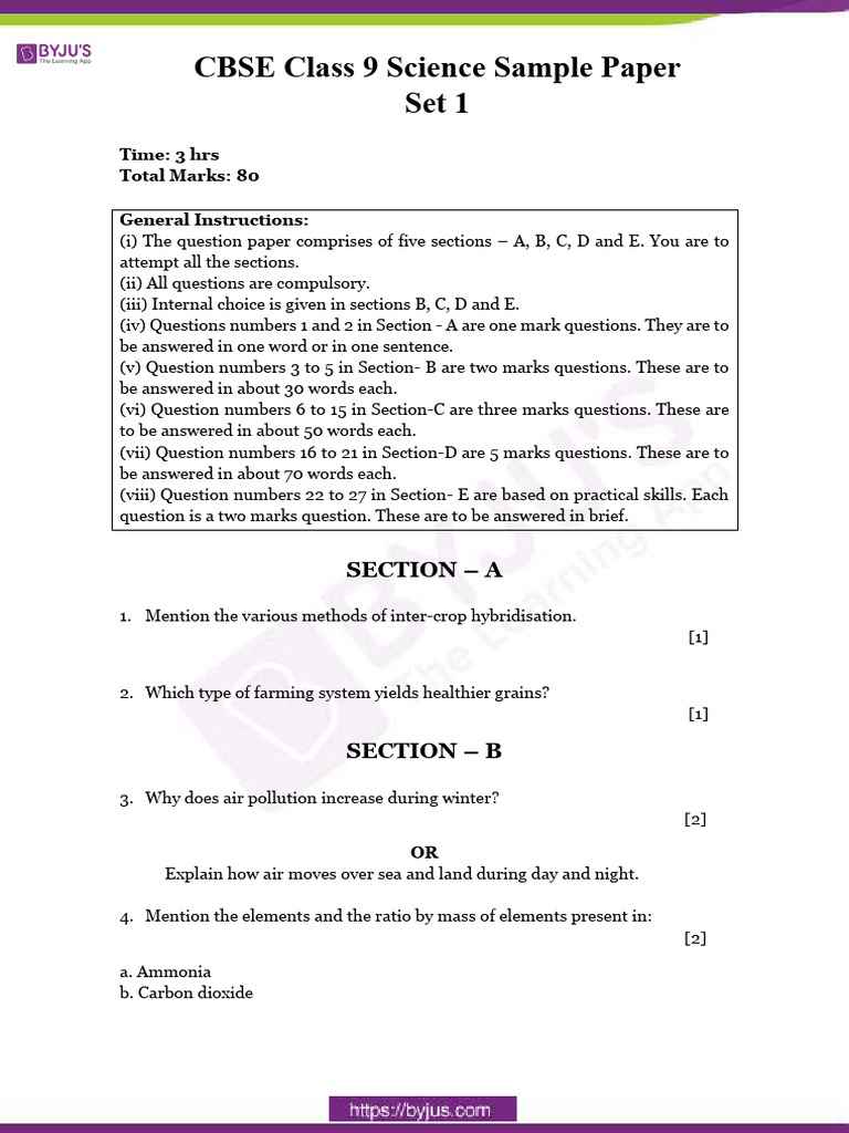 Science Sample Paper Combined | PDF | Atoms | Chemical Compounds