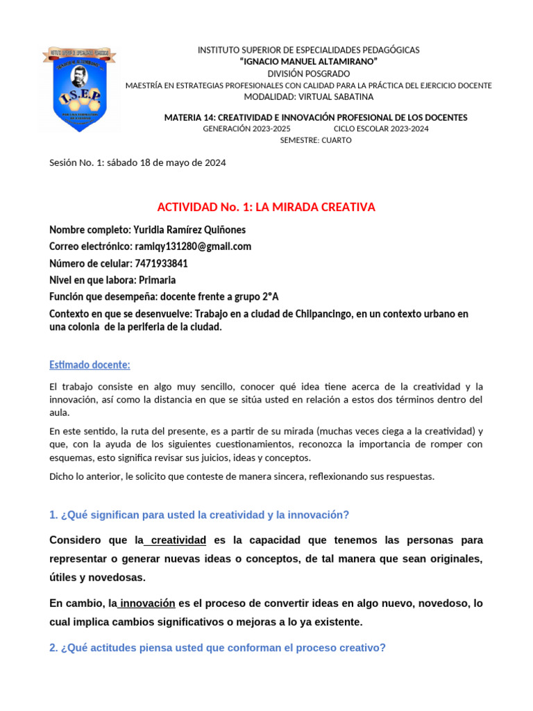 Actividad 1. La Mirada Creativa | PDF | Creatividad | Innovación