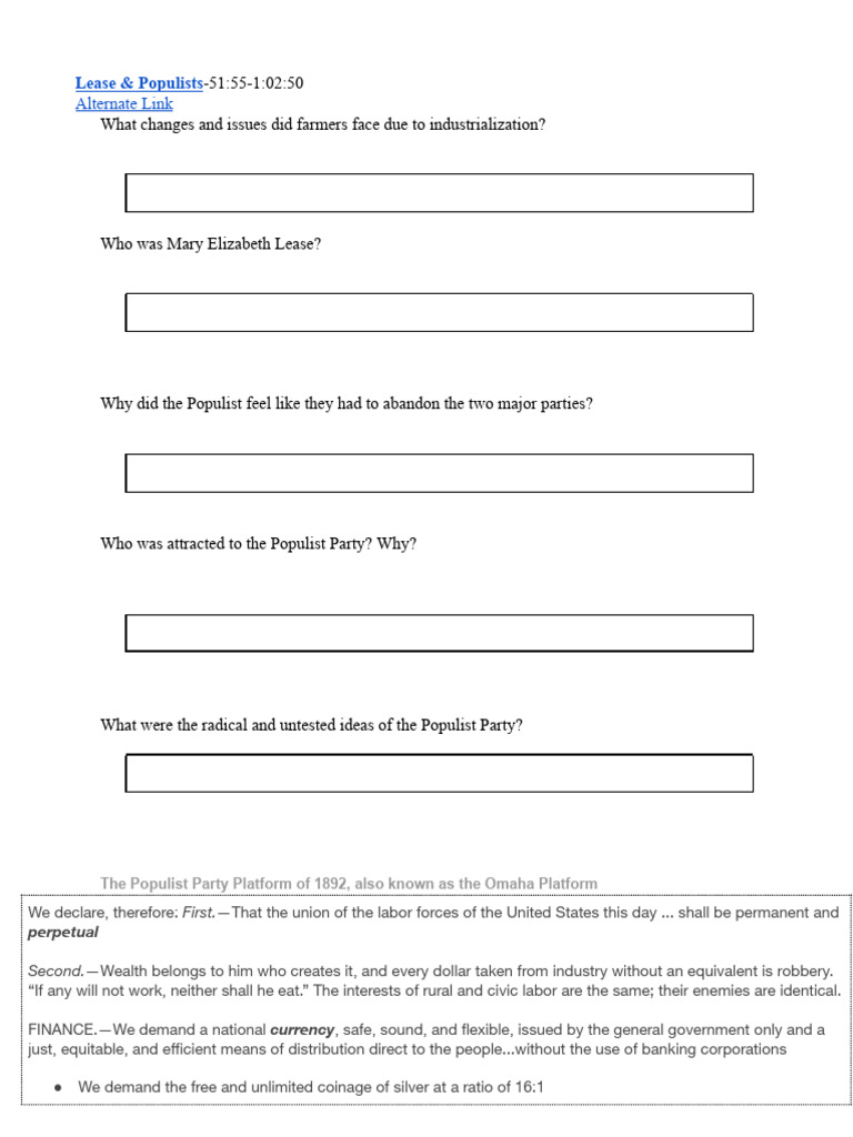 Populism & The Election of 1896 PDF | PDF | People's Party (United ...