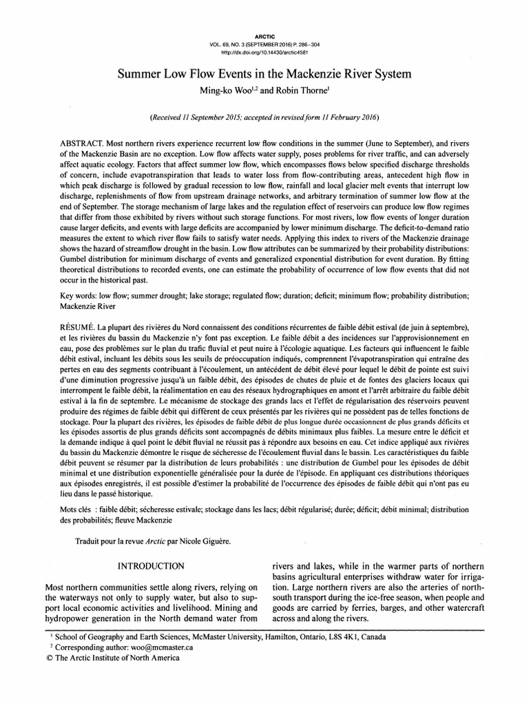 Summer Low Flow Events in the Mackenzie River System | PDF ...