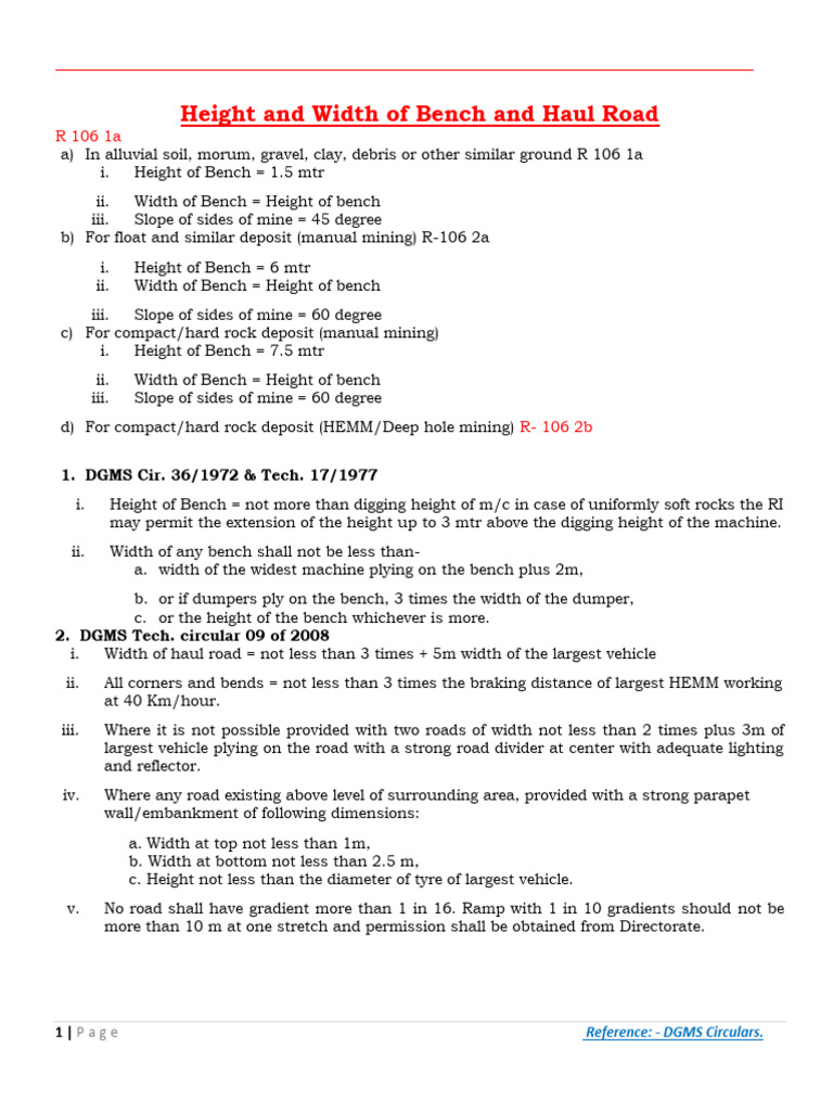 Height and Width of Bench and Haul Road | PDF