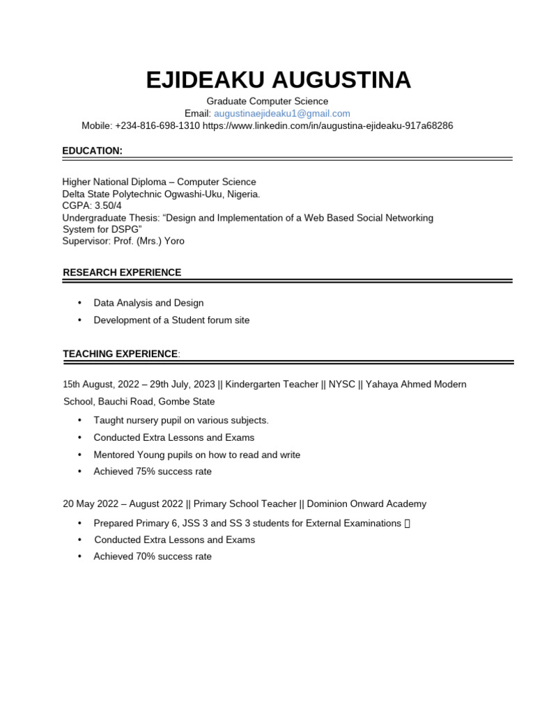 Computer Science Graduate CV | PDF