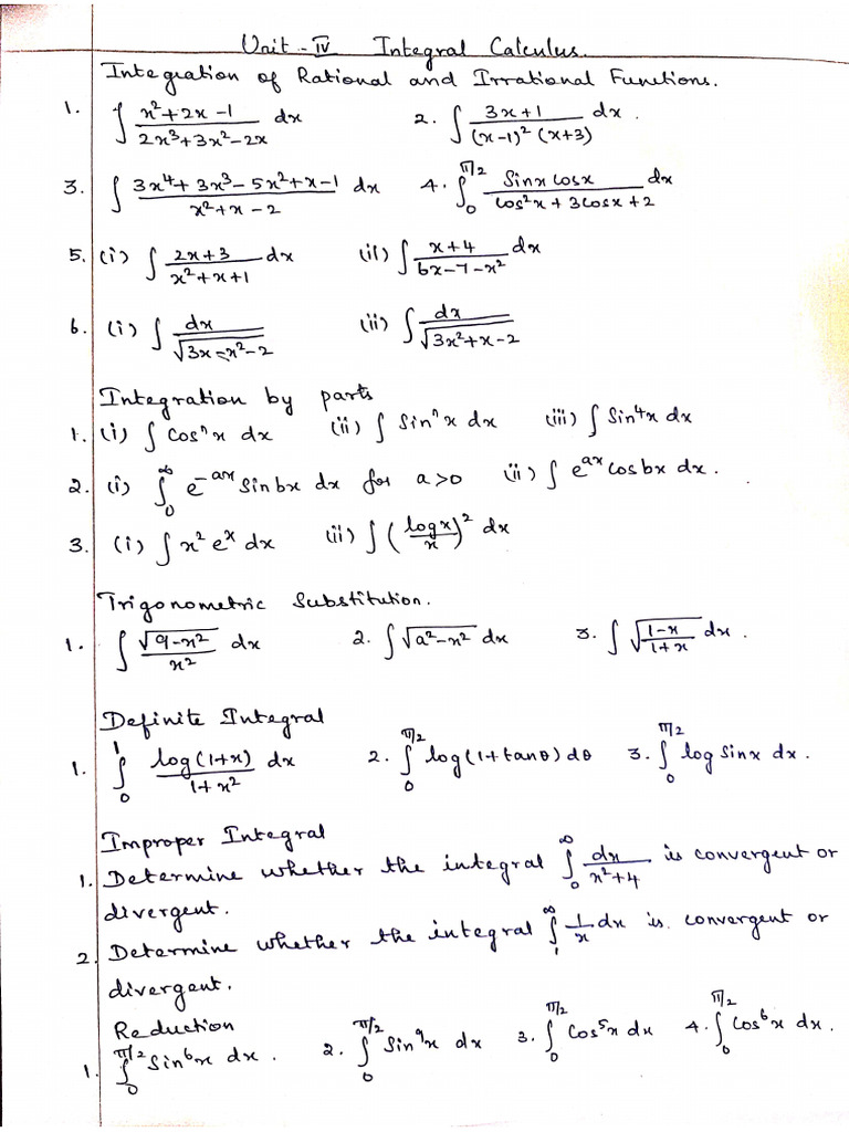 Unit-4 Important Questions Integral Calculus | PDF