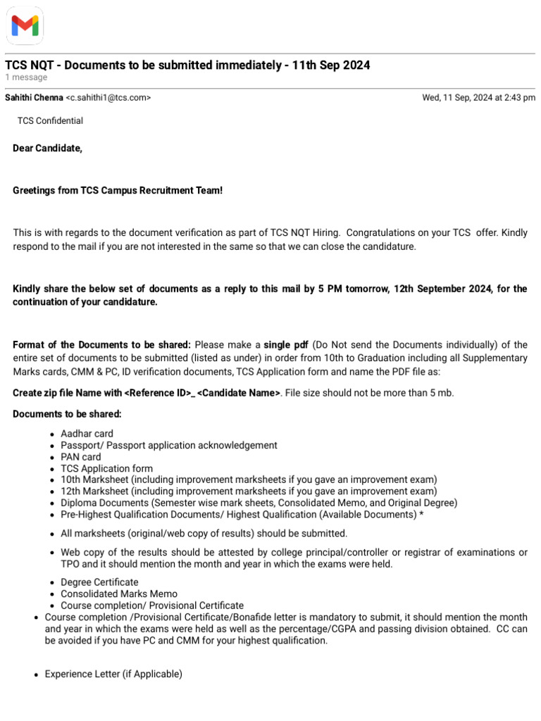 Gmail Confirmation TCS 570 | PDF