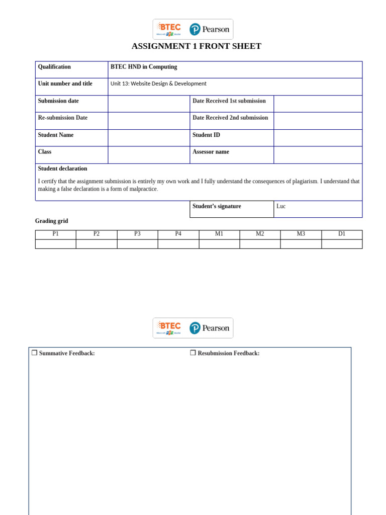 Web - Assignment1 - Frontsheet | PDF