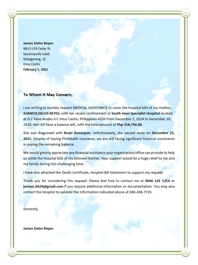 Request for Medical Assistance for Hospital Bills | PDF