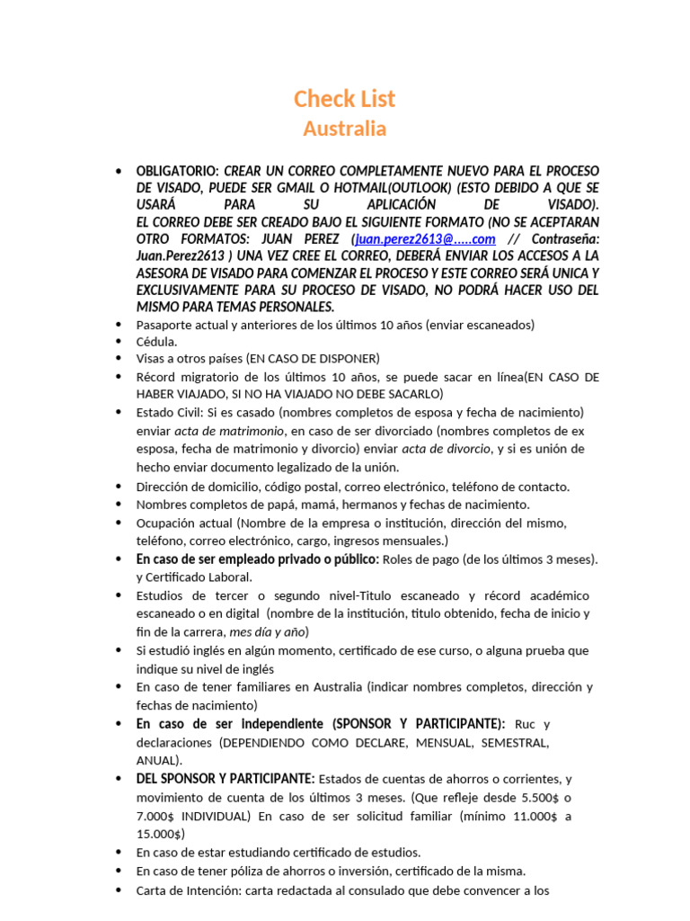 Requisitos de Visado para Australia | PDF