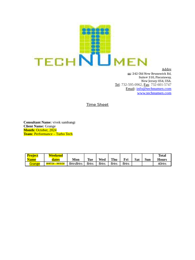 Technumen - Weeklytimesheet Template - Oct - 7th - 11th | PDF