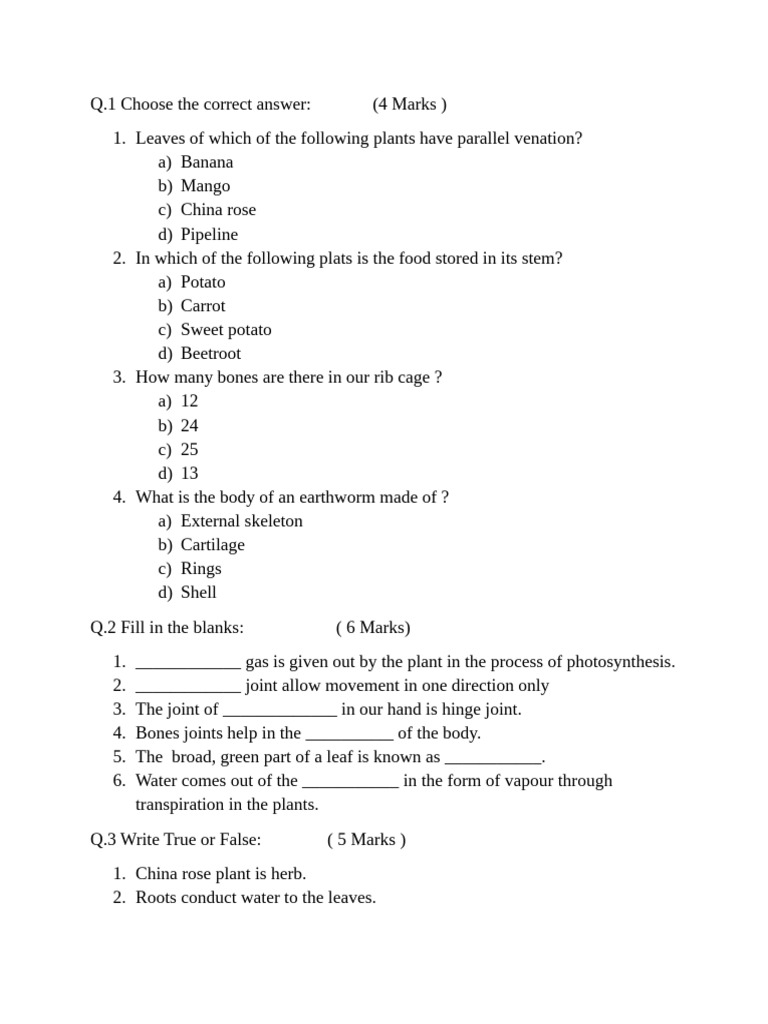Standard 6 Science Quiz and Activities | PDF