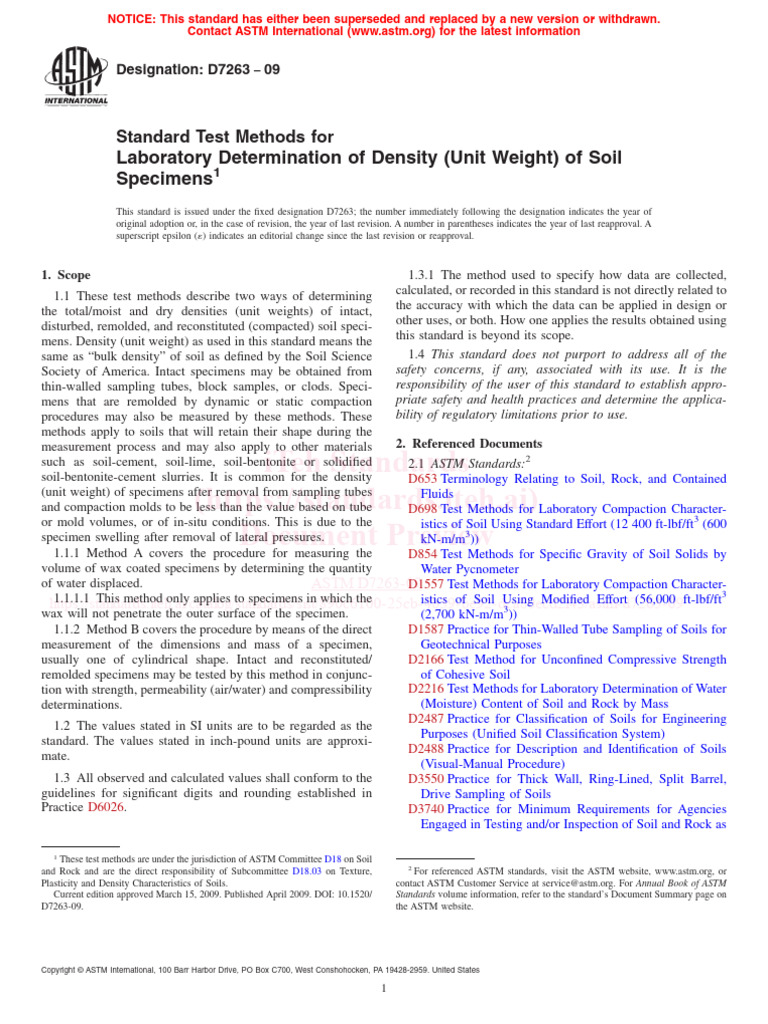 ASTM D7263-09 Soil Density Test Methods | PDF | Density
