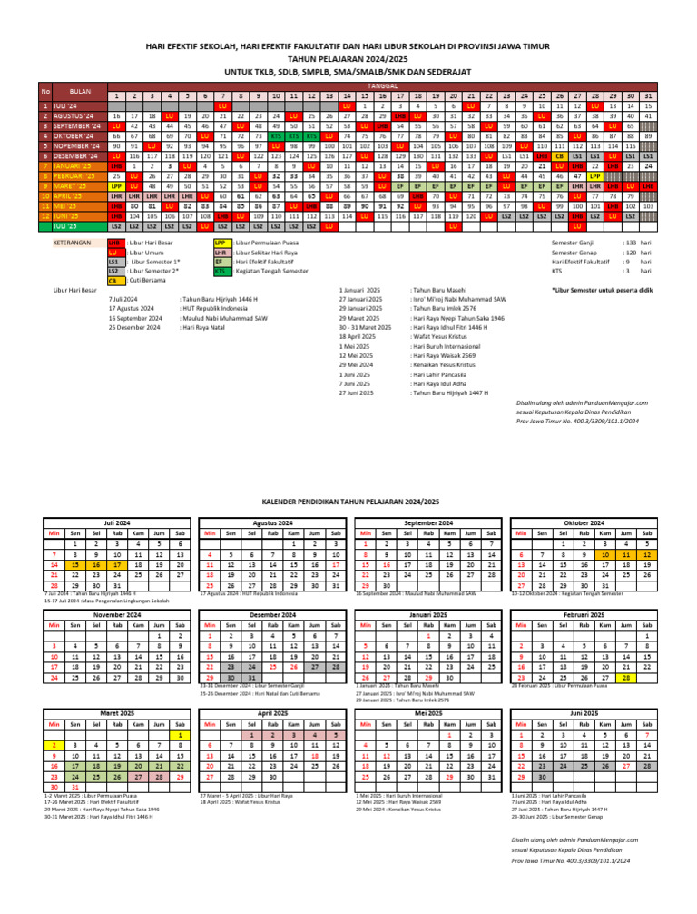 (Panduanmengajar - Com) Kalender Pendidikan Jawa Timur 2024-2025 | PDF