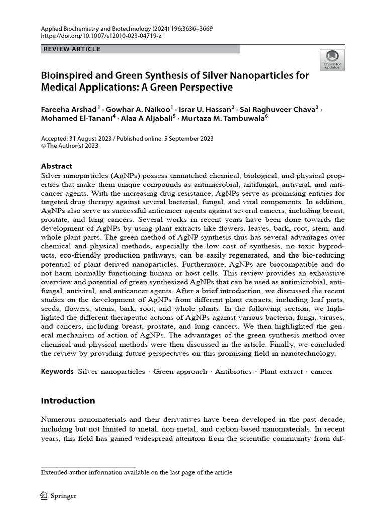 Green Synthesis of Silver Nanoparticles | PDF | Virus | Nanomaterials