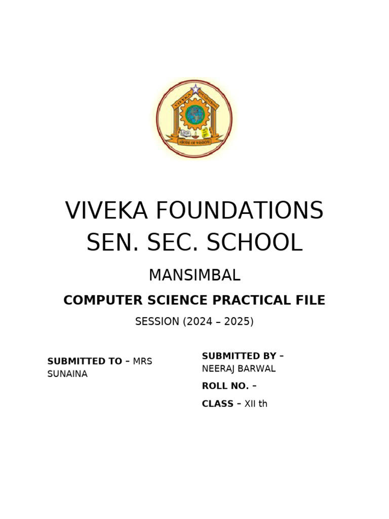 Computer Science Practical File 2024-25 | PDF