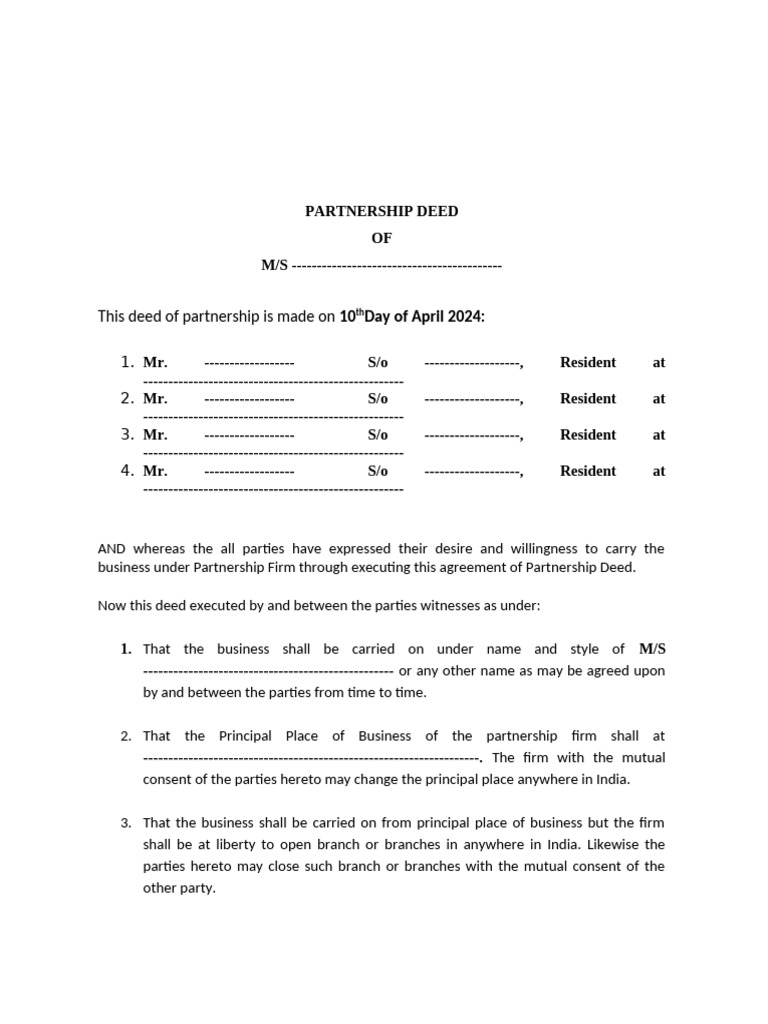 Partnership Deed | PDF