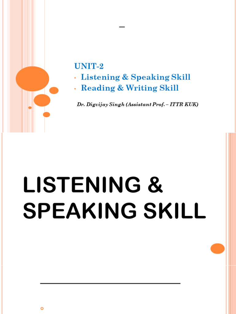 Listening and Speaking Skills Guide | PDF | Communication | Nonverbal ...