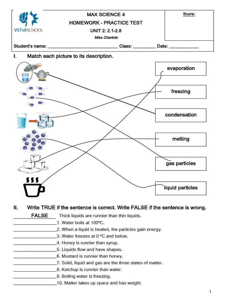 Science Homework: States of Matter Test | PDF | Liquids | Gases