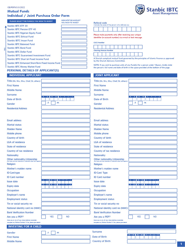 Stanbic IBTC Mutual Fund Application Form | PDF | Exchange Traded Fund ...
