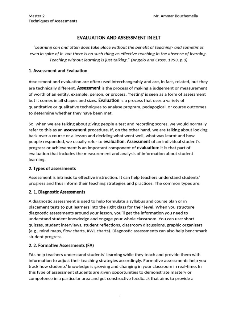 Evaluation and Assessment in Elt | PDF | Educational Assessment | Cognition