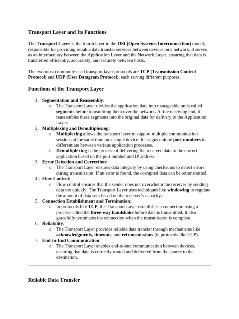 Functions of the Transport Layer | PDF | Transmission Control Protocol ...