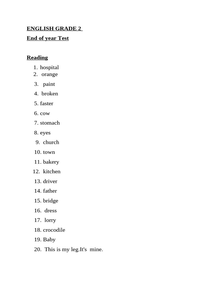 Grade 2 English End-of-Year Test | PDF